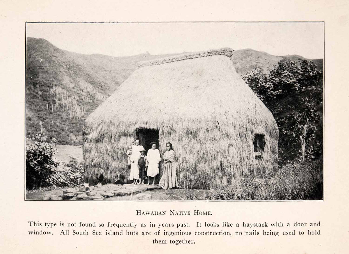 1926 Halftone Print Hawaii Native Home Hay South Sea Grass Hut Island ...