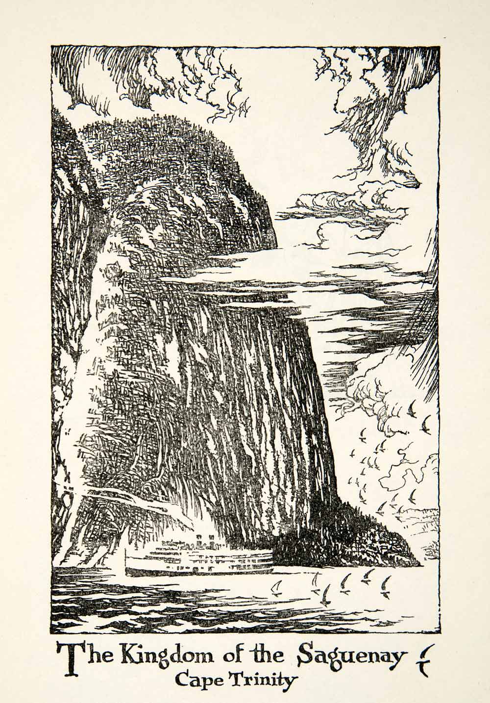 1947 Lithograph Cape Trinity Quebec Canada Kingdom Saguenay Cruise Shi ...
