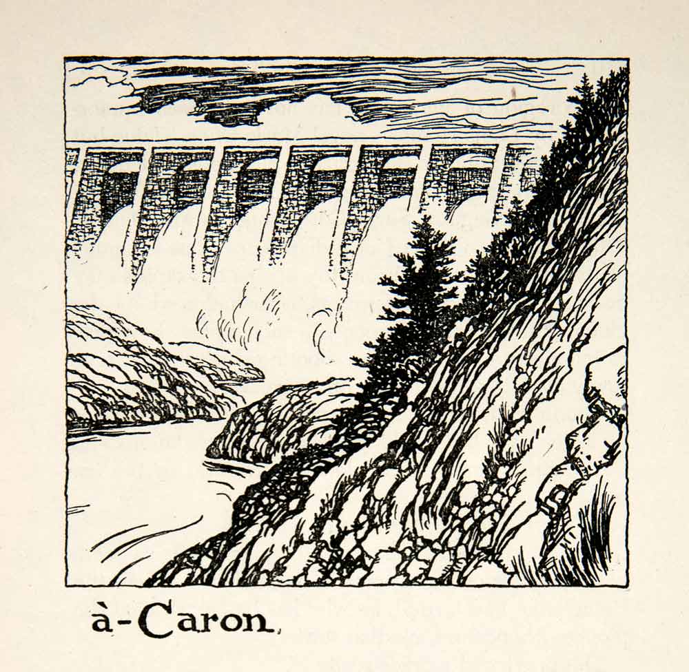 1947 Lithograph Chute A Caron Quebec Canada Shipshaw Hydroelectric Pla ...