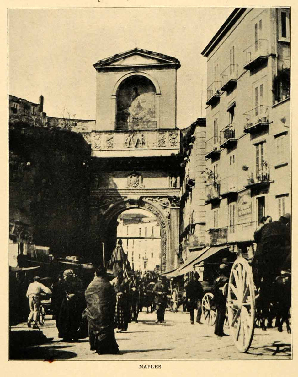 1903 Print Naples Italy Italia Architecture Arch Horse Carriage Consta ...