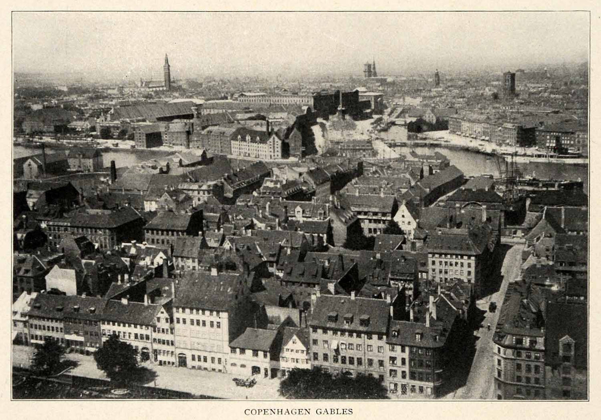 1910 Print Copenhagen Denmark Royal Palace Aerial View Oresund Spire X ...