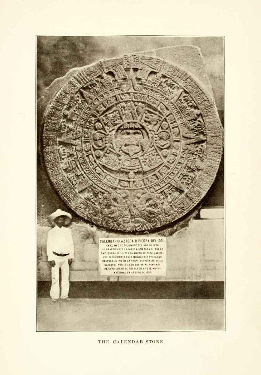 1908 Print Aztec Sun Stone Calendar Monolith Sculpture Zocalo Mexico C ...