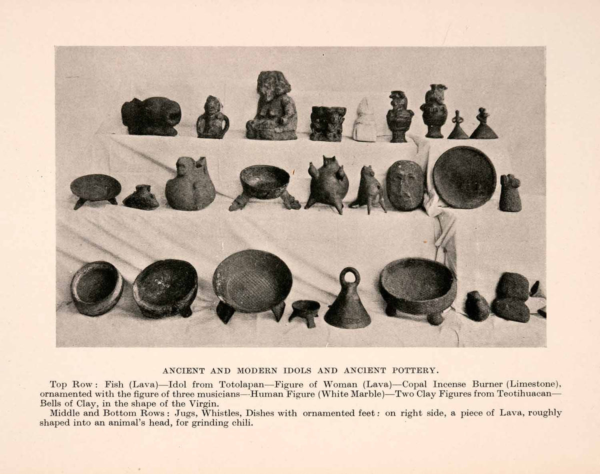 1908 Halftone Print Ancient Modern Idols Pottery Mexico Indigenous Peo ...