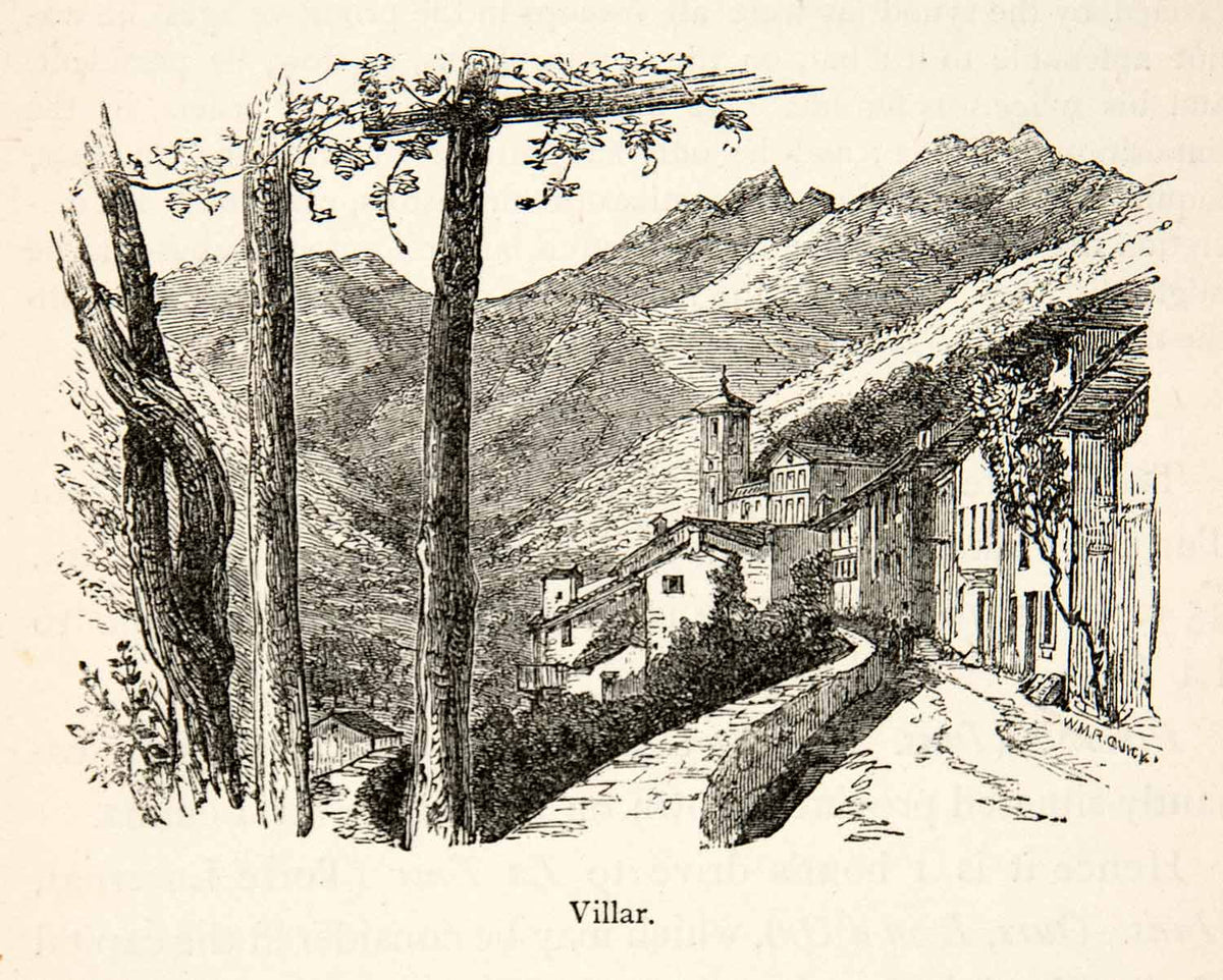 1876 Wood Engraving Villar Italy Italian Streetscape Cityscape Italia ...