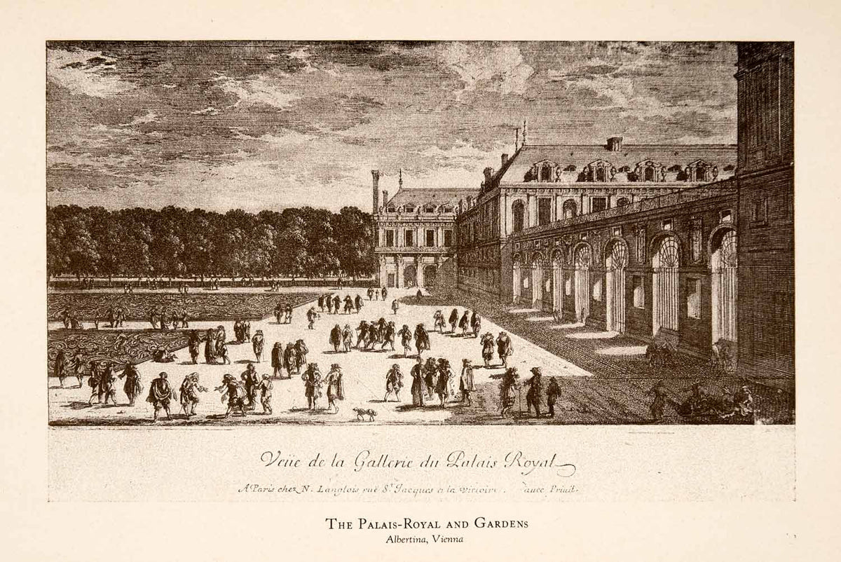 1931 Lithograph Palais Royal Cardinal Courtyard Paris France Historic ...