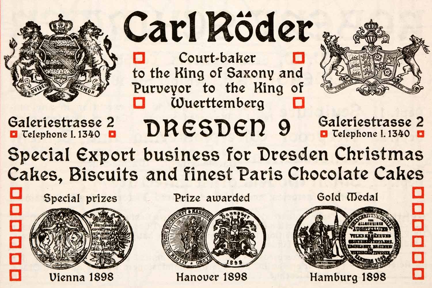 1904 Ad Carl Roder Dresden Germany Deutschland Court Baker Galeriestra ...