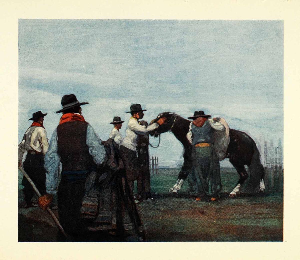 1912 Print Archibald Stevenson Forrest Art Gauchos Break Horse Uruguay ...