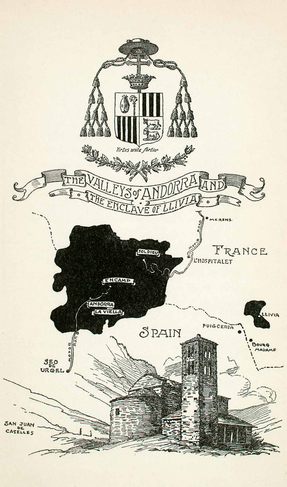 1932 Wood Engraving Andorra Enclave Llivia Spain France Map Merens Sol ...
