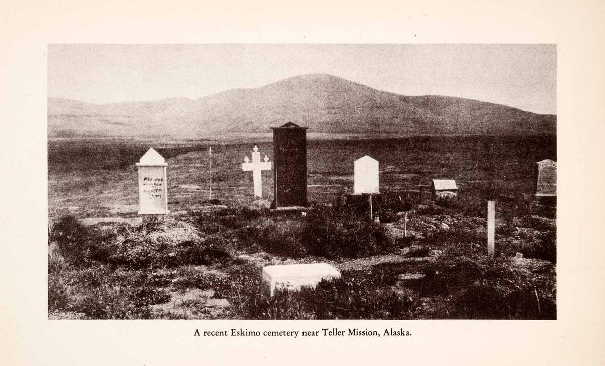 1939 Halftone Print Cemetery Eskimo Inuit Teller Mission Alaska Tombst ...