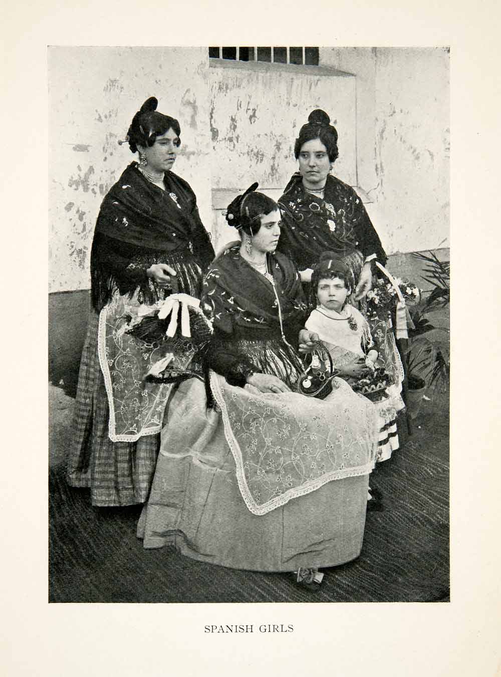 1904 Print Women Spanish Portrait Historic Clothing Costume Dress Hair ...