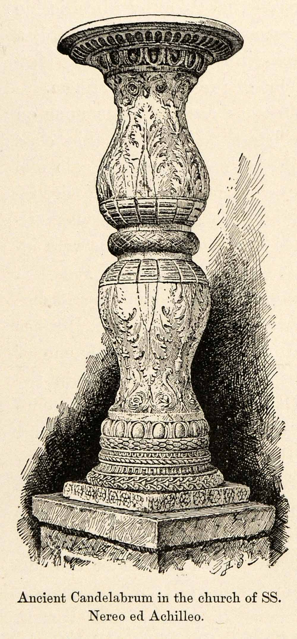 1893 Print Candelabrum Church Saint Nereo Ed Achilleo Candlestick Stem ...