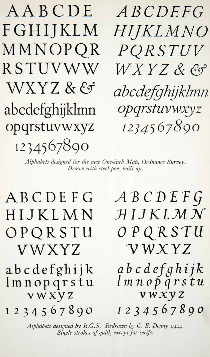 1944 Print Typography Alphabet Designed Map Survey Serif Single Stroke ...
