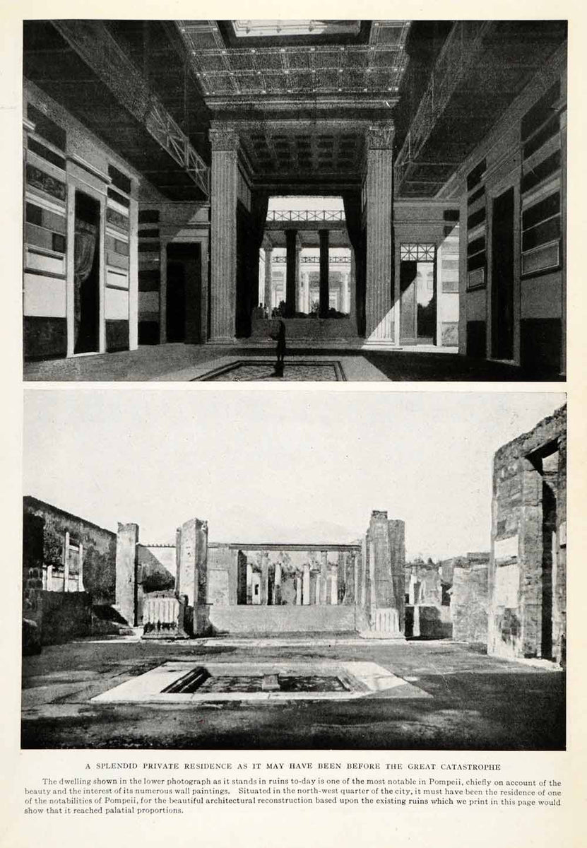 1923 Print Pompeii Ruin Architecture Ancient Private Residence Excavat ...