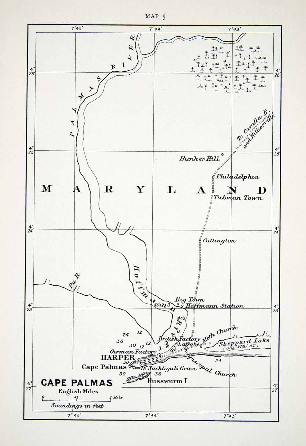 1906 Lithograph Antique Map Africa Cape Palmas Harper Maryland Hoffman ...