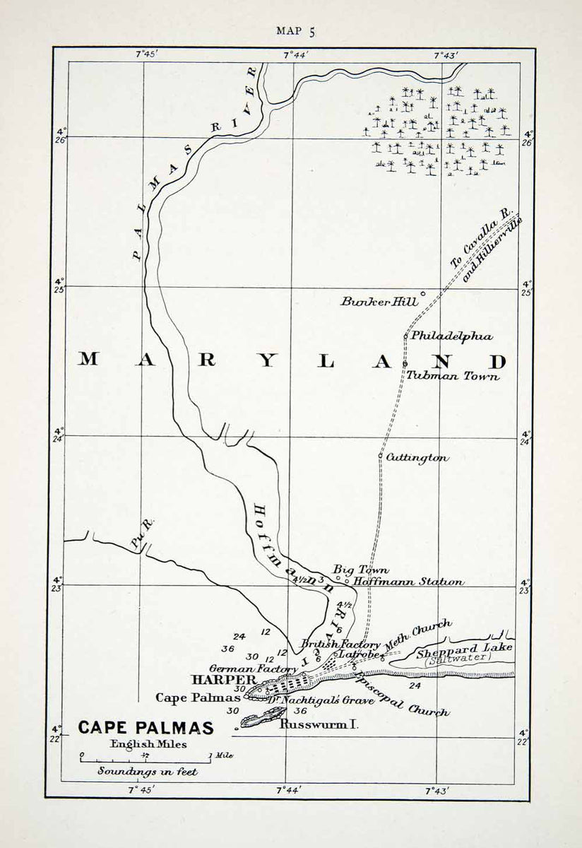 1906 Lithograph Antique Map Africa Cape Palmas Harper Maryland Hoffman ...