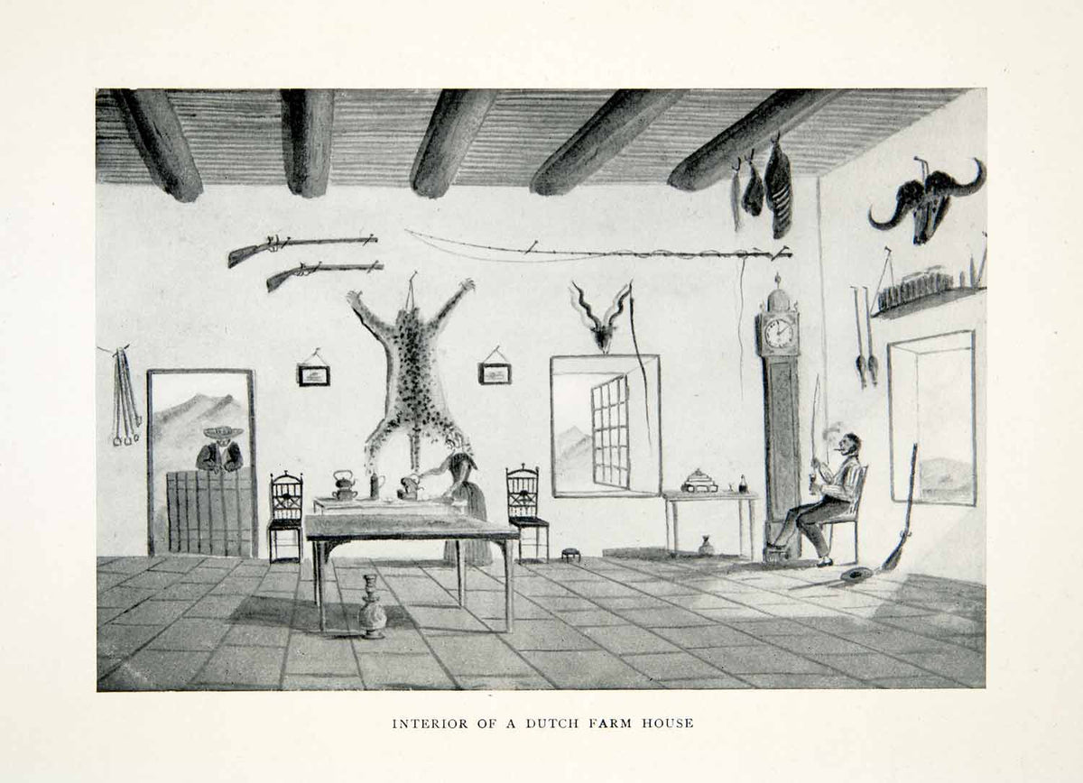 1924 Print Alfred Dolman Interior Dutch Farm House Boer Southern Afric ...