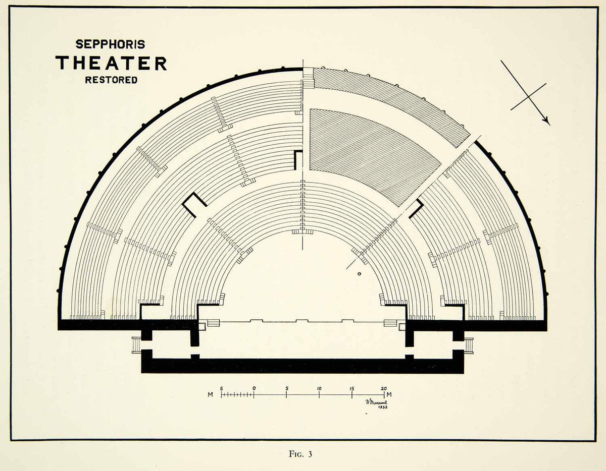 1937 Print Theater Stage Sepphoris Israel Map Archeology Saffuriyye XG ...