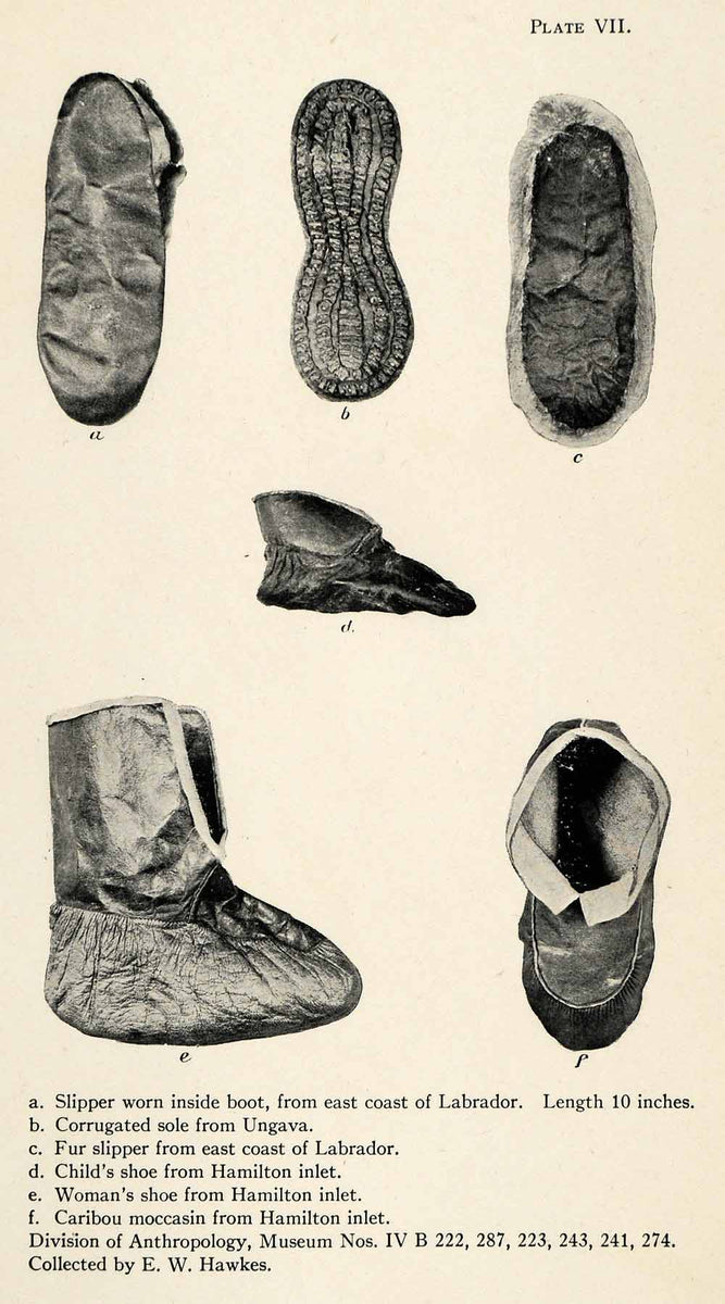 1916 Halftone Print Inuit Slipper Shoe Caribou Moccasin Labrador Footw ...
