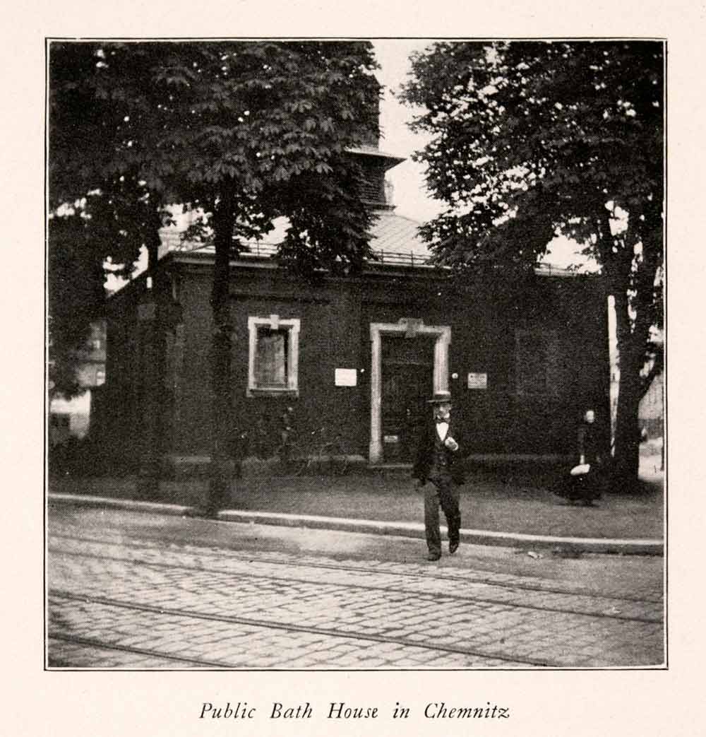 1902 Halftone Print German Public Bath House Chemnitz Restroom Bathroo ...