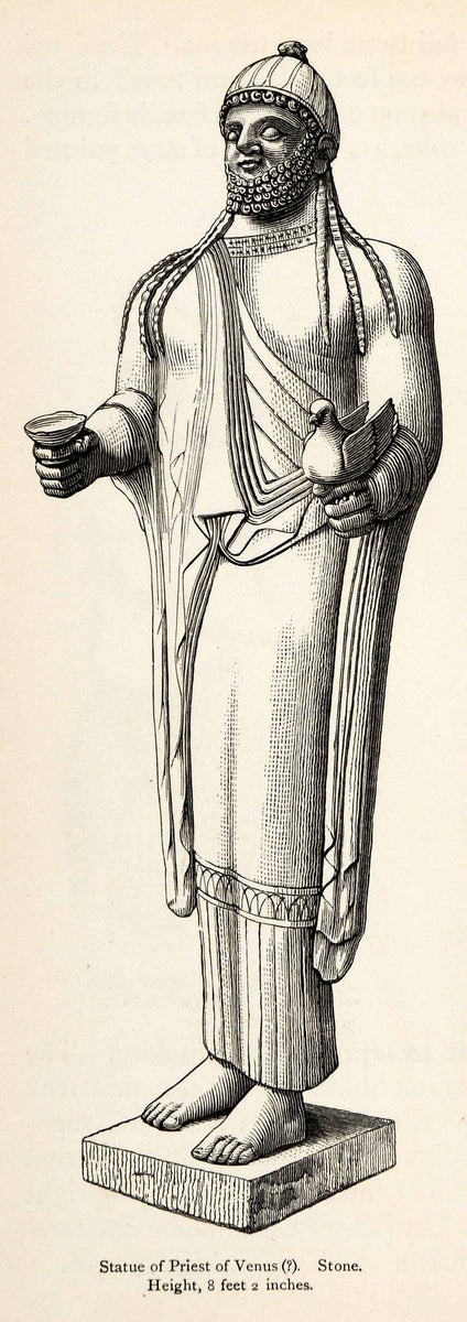 1878 Wood Engraving Cyprus Statue Priest Venus Artifact Sculpture Cost ...