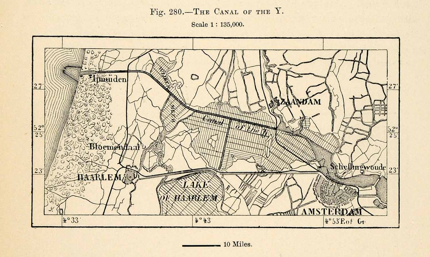 1882 Relief Line-block Map Netherlands Map Haarlem Amsterdam Zaandam C ...