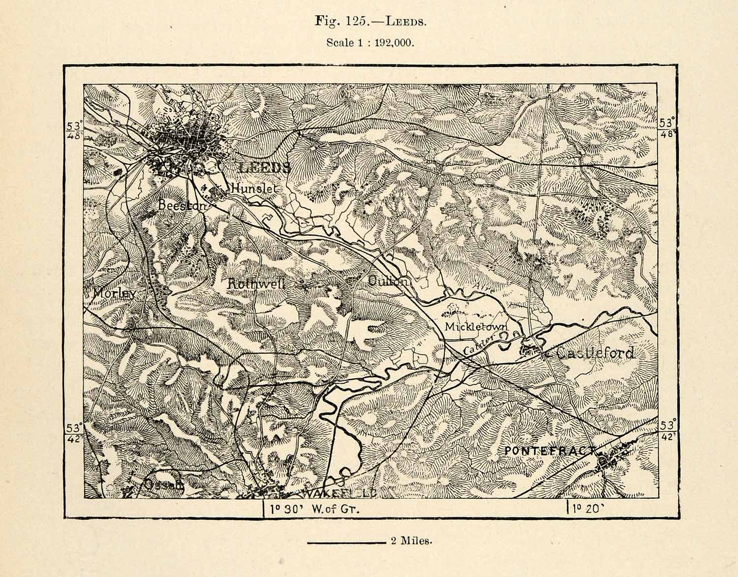 1882 Relief Line-block Map Leeds City Map West Yorkshire England Urban ...