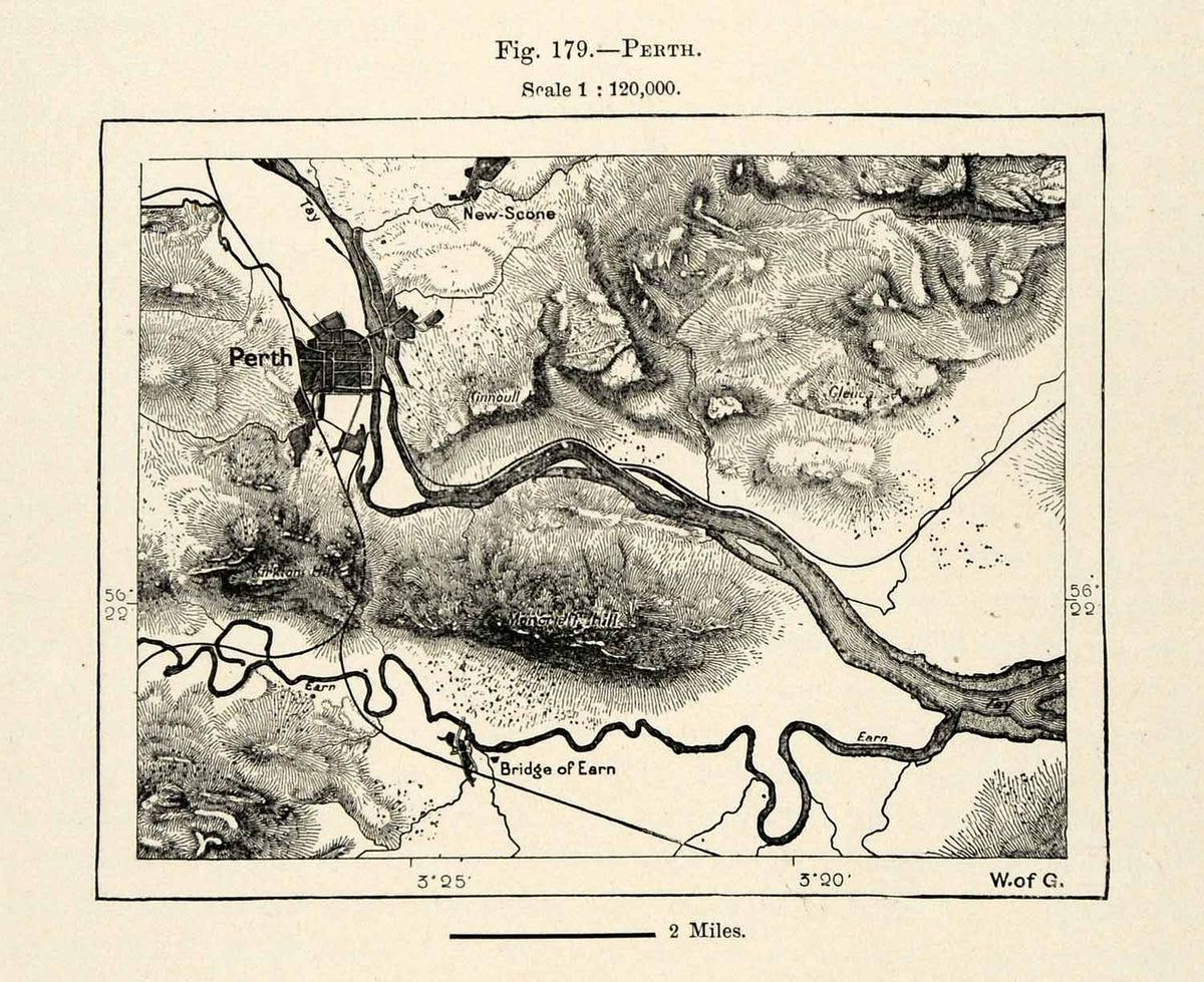 1882 Relief Line-block Map Perth Map Scotland City Perthshire Region R ...