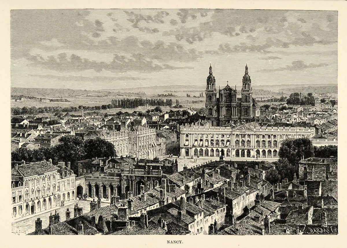 1882 Antique Wood Engraving Art Nancy France Historic Cityscape XGS6 ...