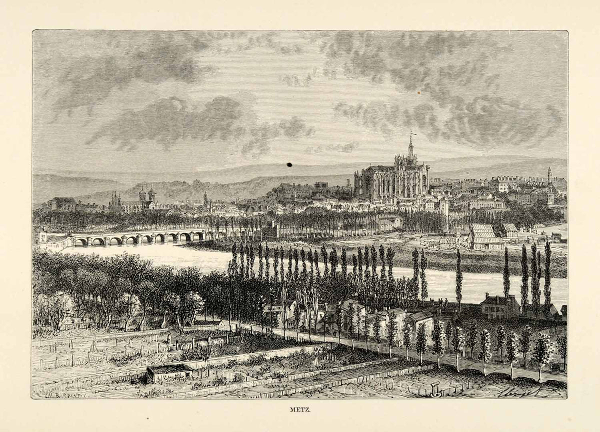 1882 Antique Wood Engraving Artwork Historic Metz Cathedral France XGS ...