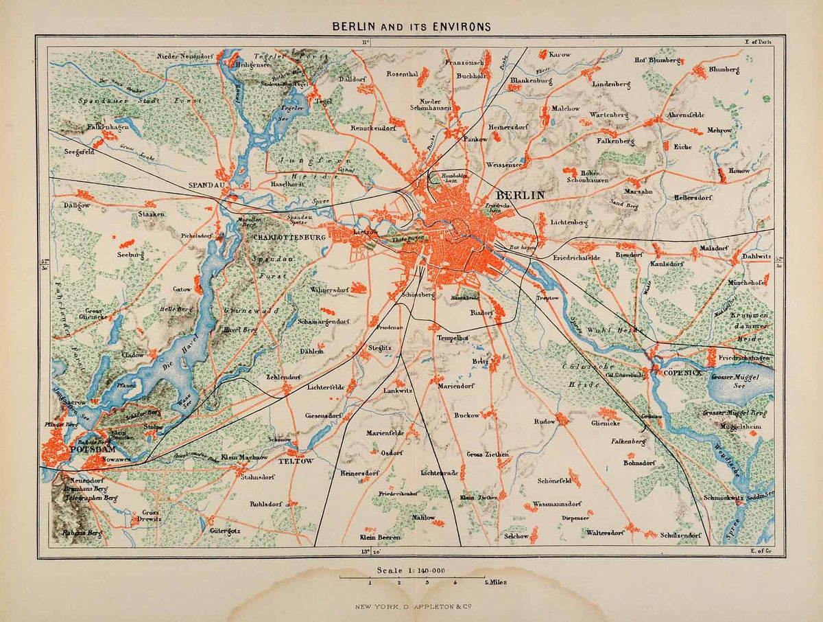 1882 Photolithographed Map Berlin Germany Blankenburg Glienicke Ruhlsd ...