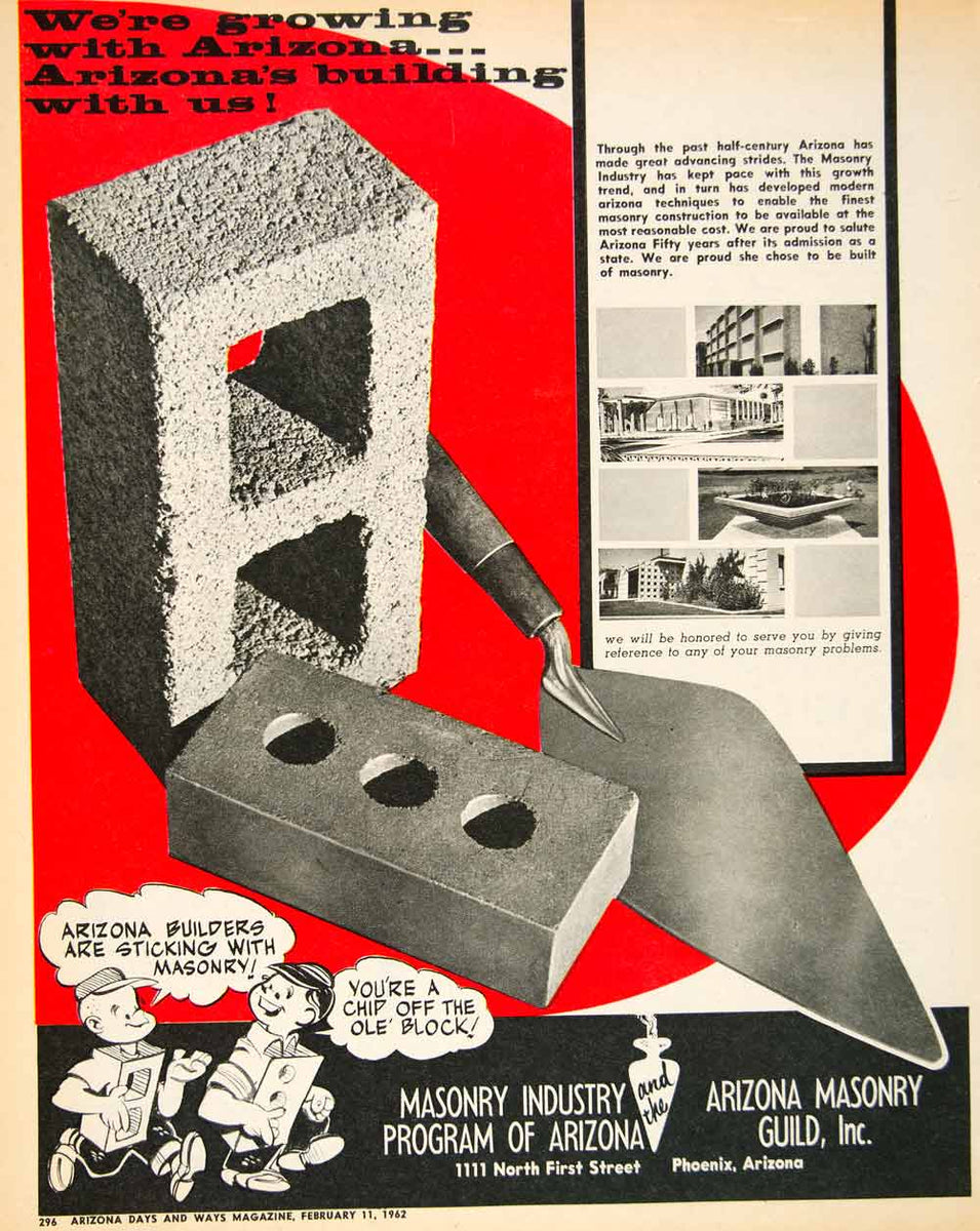 1962 Ad Arizona Masonry Guild Industry Program Building Techniques XGS ...