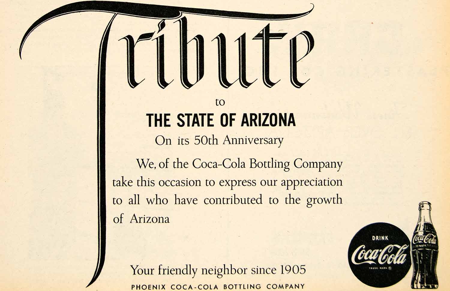 1962 Ad Tribute State Arizona Coca Cola Bottling Phoenix Beverage XGSC ...