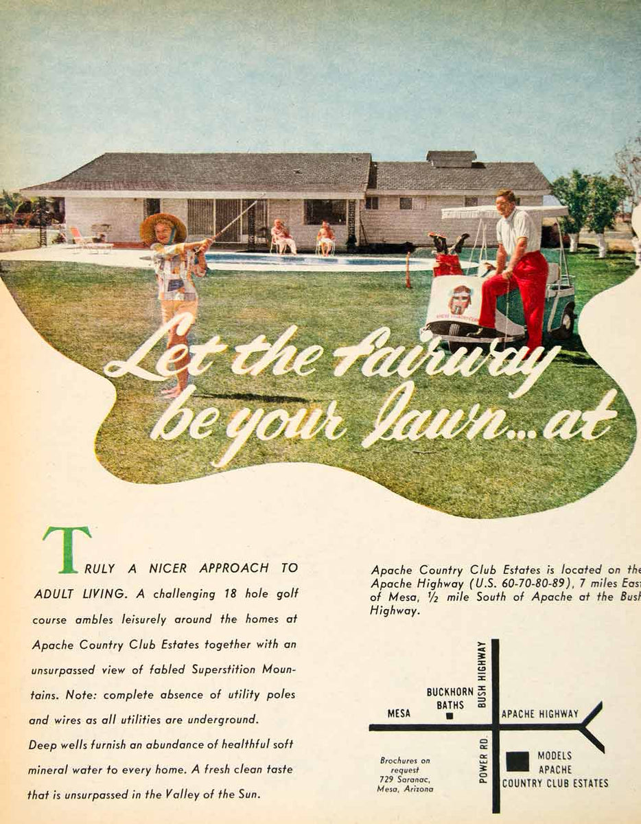 1962 Ad Apache Country Club Estates Community Paradise Mesa Scottsdale ...