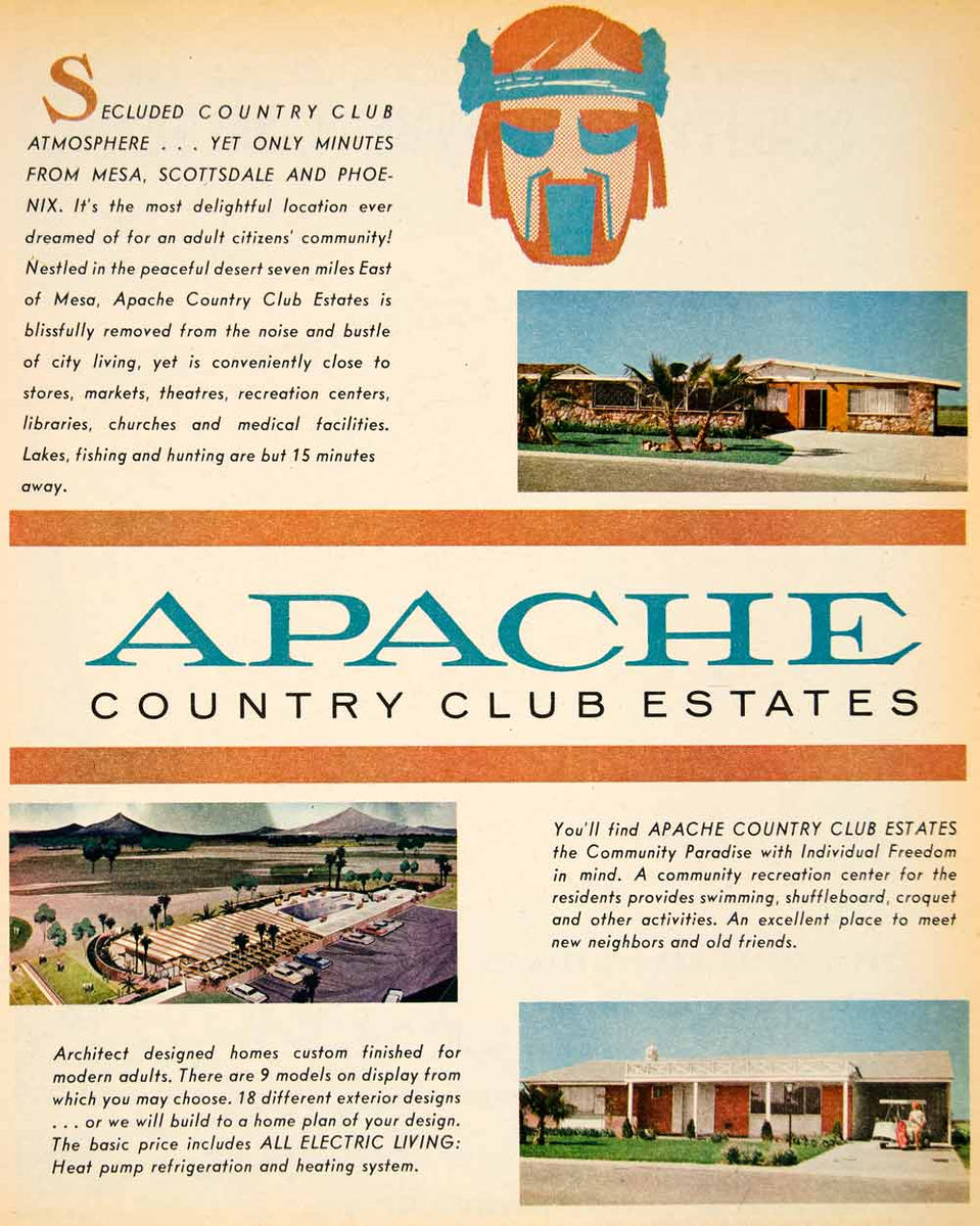 1962 Ad Apache Country Club Estates Community Paradise Mesa Scottsdale ...