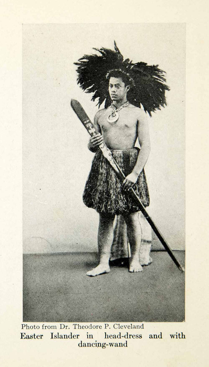 1923 Print Portrait Easter Islander Traditional Wear Headdress Dancing ...
