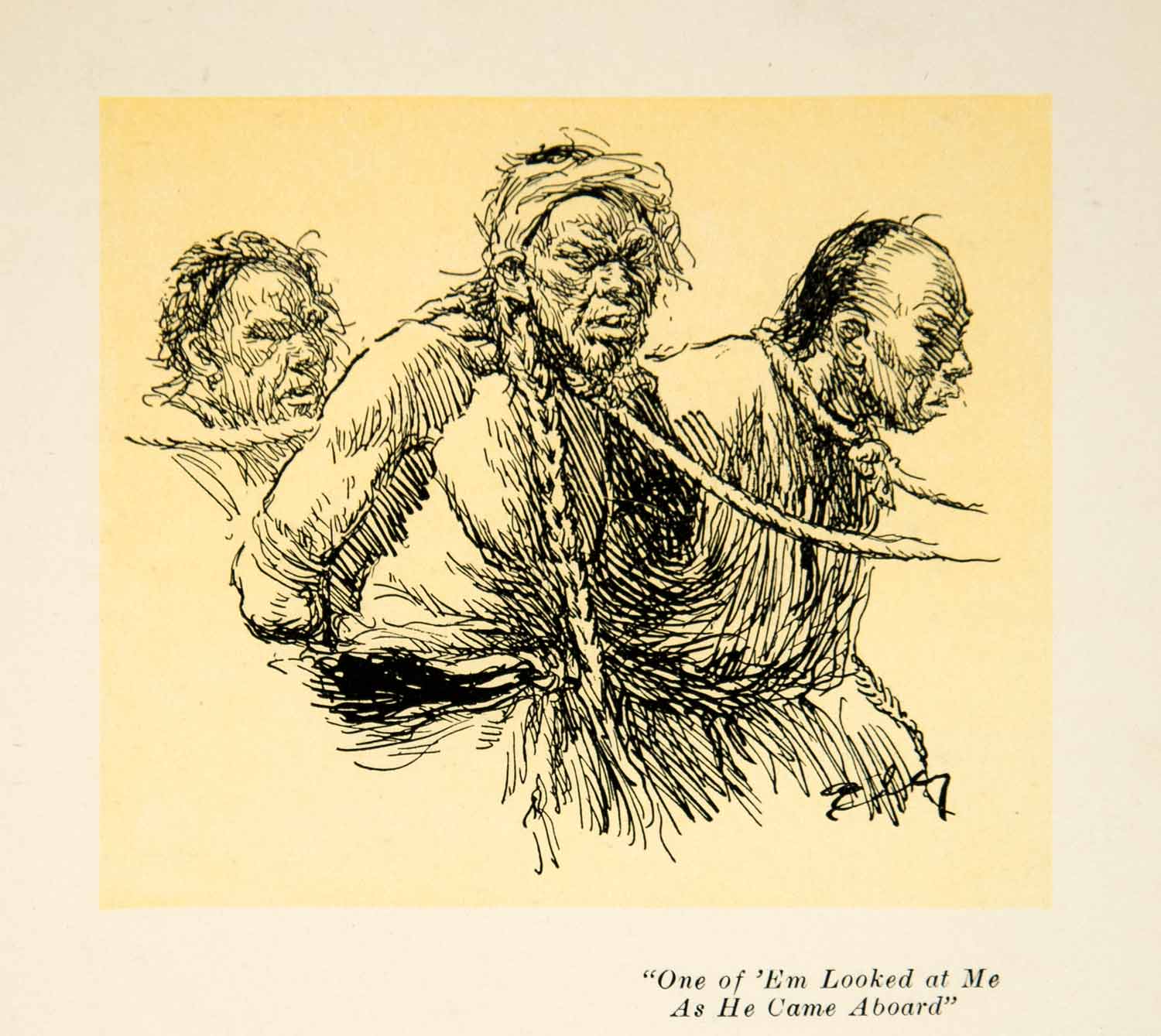 1924 Print Slaves Prisoners Ship Port Malaysia Queue Braid Rope Bondag ...