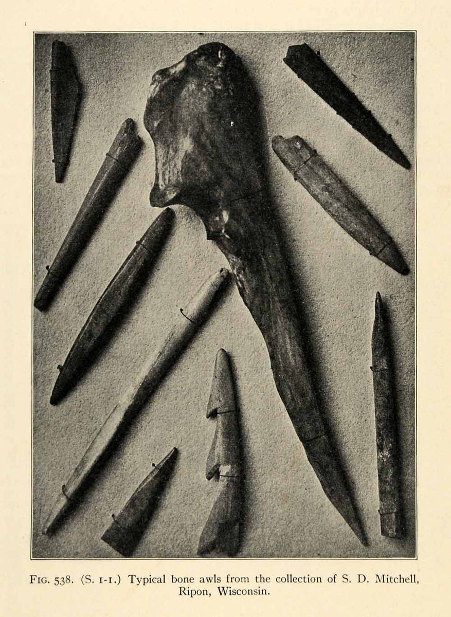 1910 Print Bone Awls Mitchell Ripon Wisconsin Native American Artifact ...