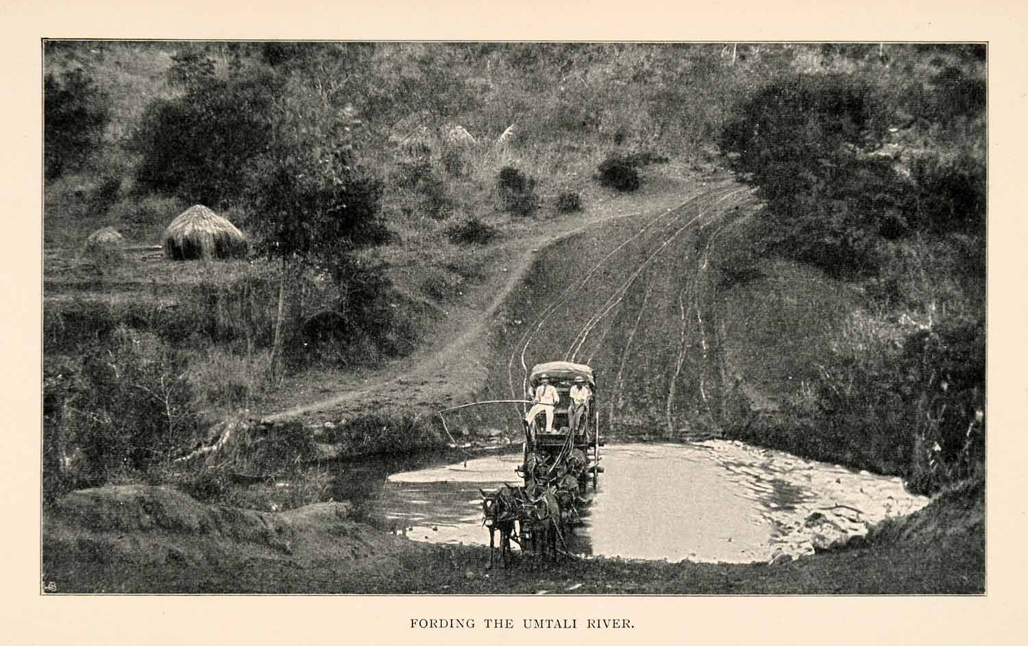 1902 Print Umtali River Tennyson Cole Hut Africa Zimbabwe Horses Wagon ...