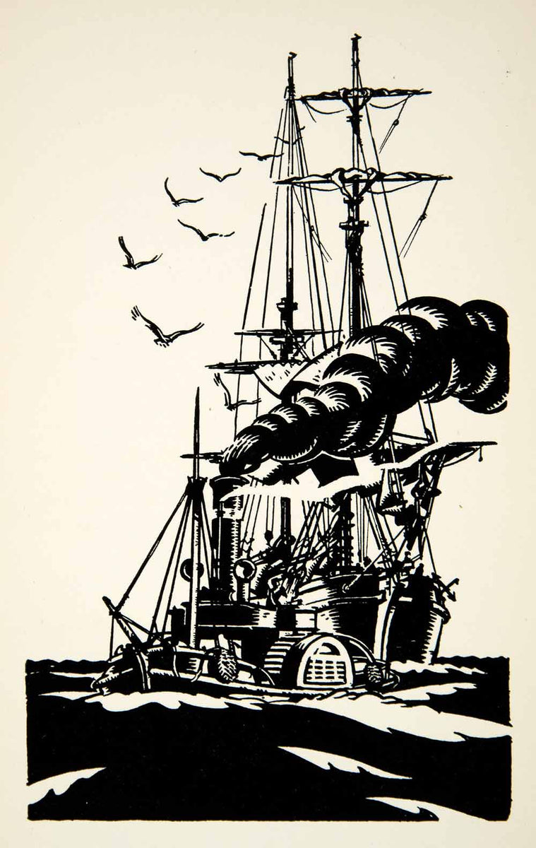 1953 Lithograph Ship Sailing Boat Mast Historic Maid Athens Bird Laure ...