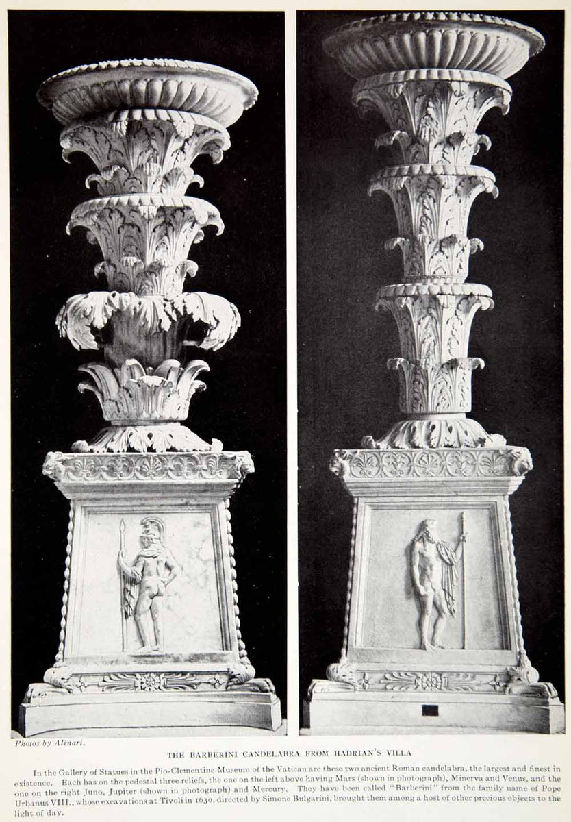 1924 Print Barberini Candelabra Hadrian Villa Vatican Tivolini Bulgari ...