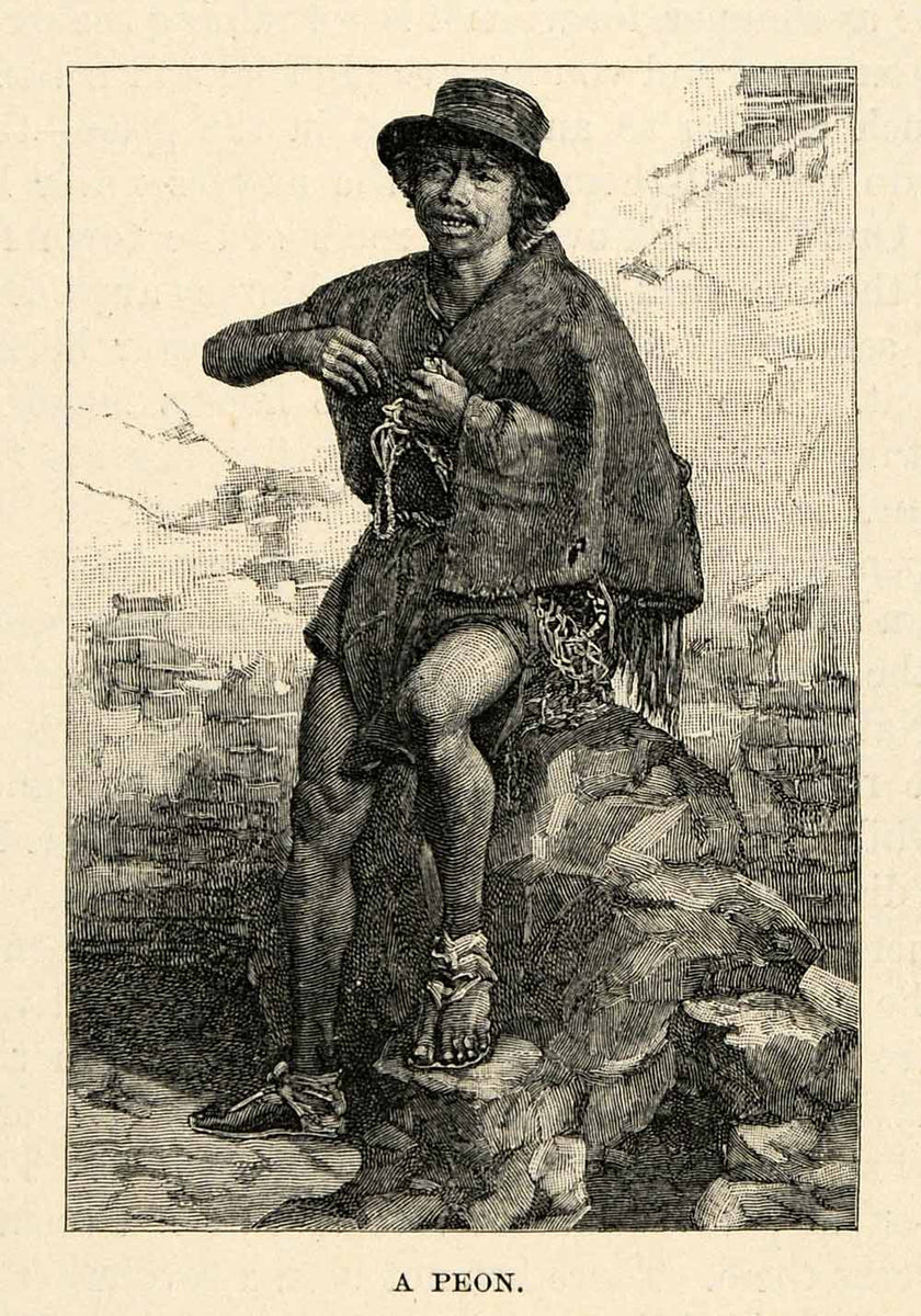 1888 Wood Engraving Peon Native Costa Rican Costume Hat Central Americ ...