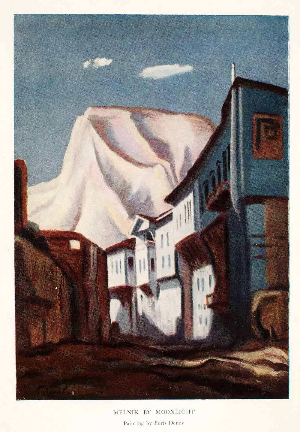 1933 Color Print Melnik Bulgaria Moonlight Cityscape Mountains St XGUA ...