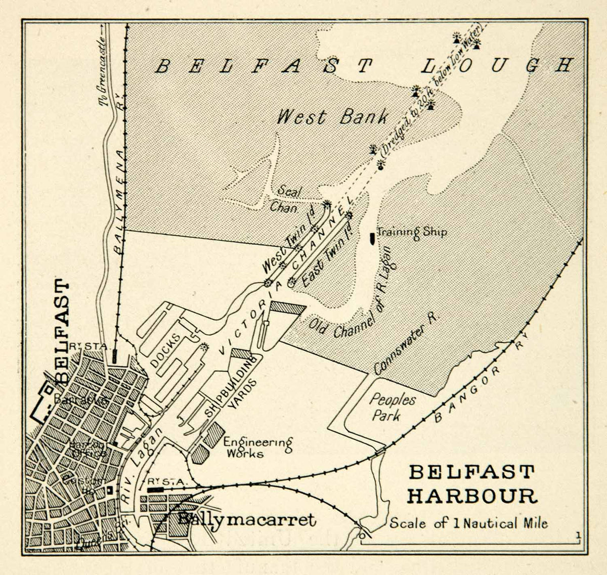 1902 Print Map Belfast Harbour Northern Ireland Ballymacarret West Ban ...