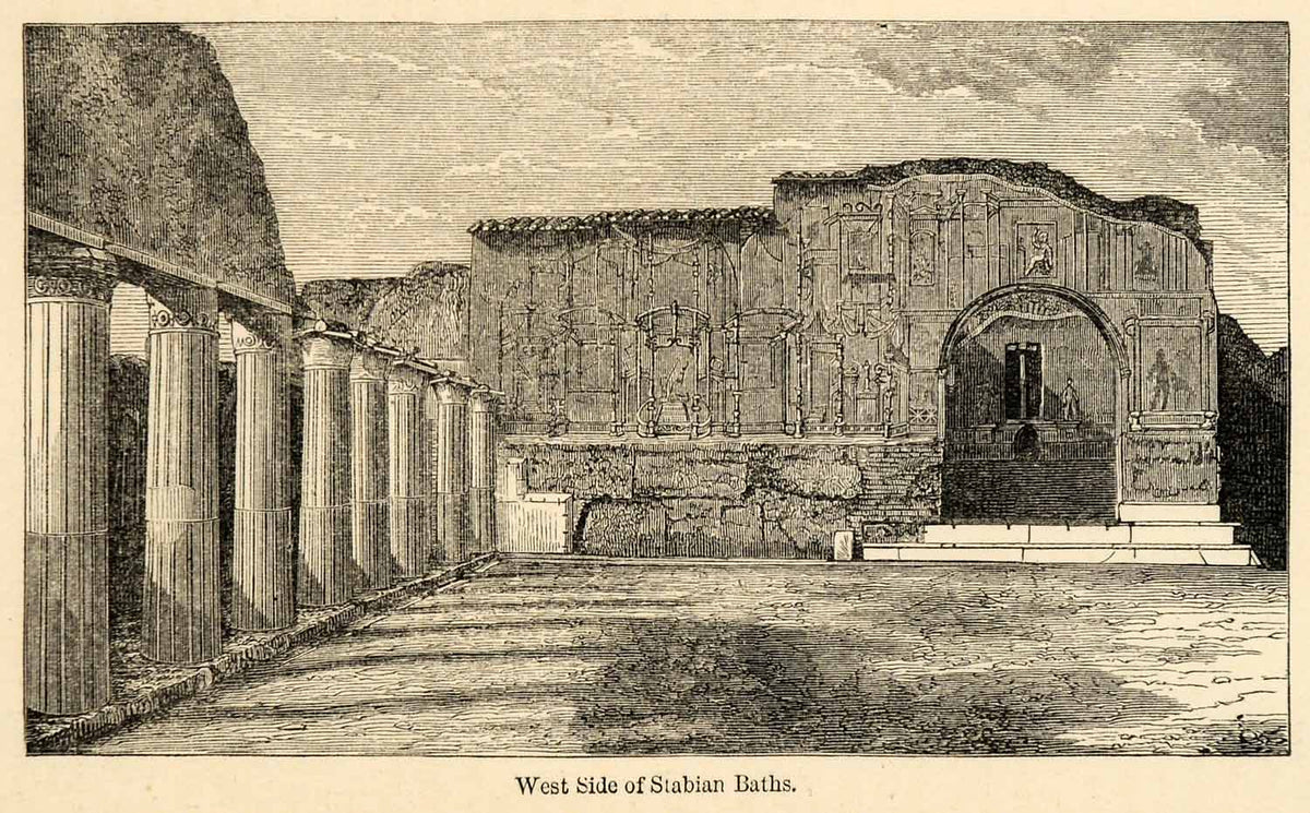 1871 Woodcut Stabian Baths Roman Pompeii Italy Ruins Archeology Column ...