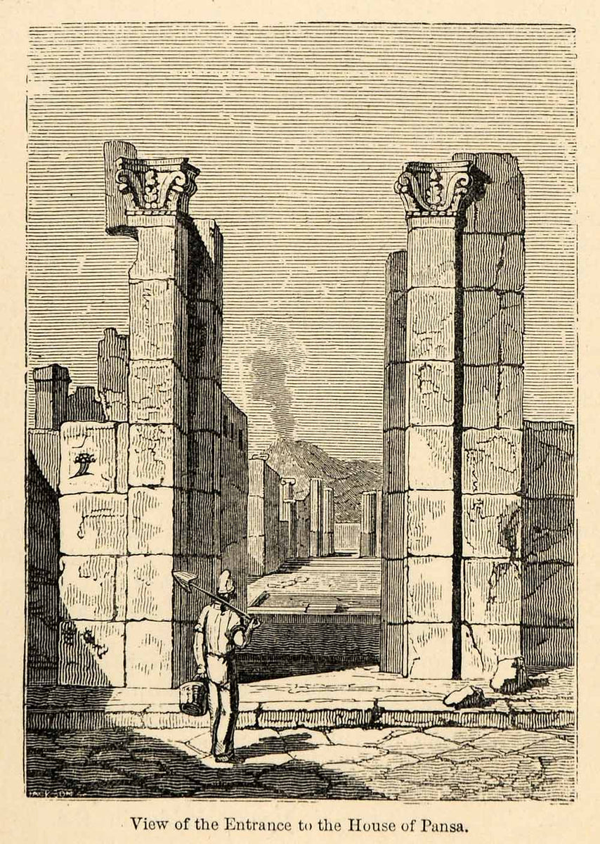 1871 Woodcut House of Pansa Ruin Pompeii Italy Roman Architecture XGV9 ...