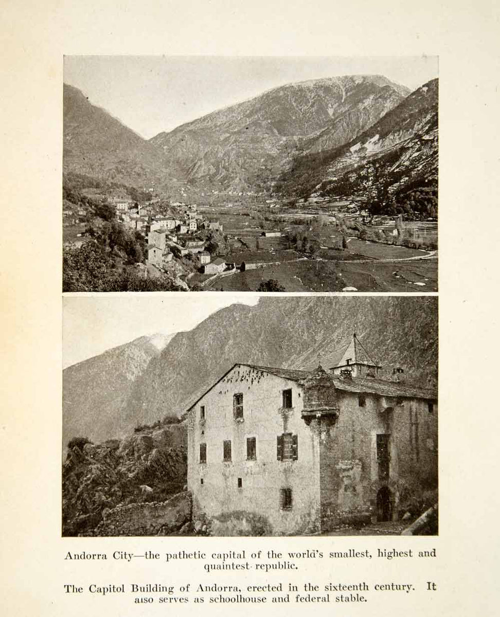 1925 Print Andorra City Landscape Capitol Building Hillside Mountains ...