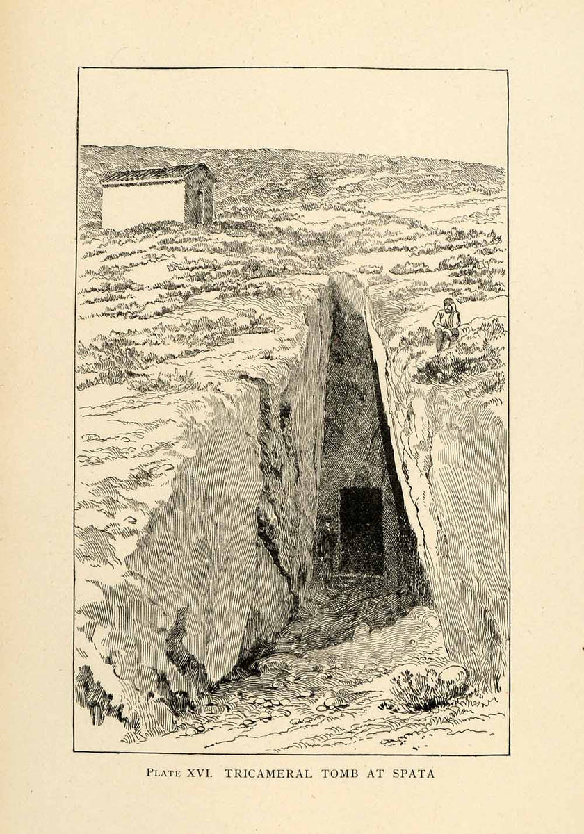 1897 Wood Engraving Tricameral Tomb Spata Ancient Greece Archaeology X ...