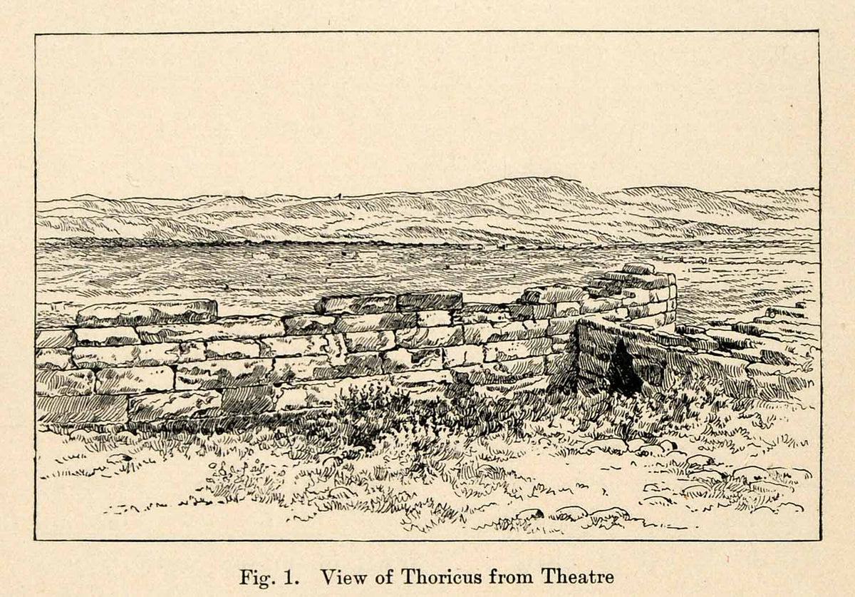 1897 Wood Engraving Ancient Greece Thoricus Theatre Attica Archaeology ...