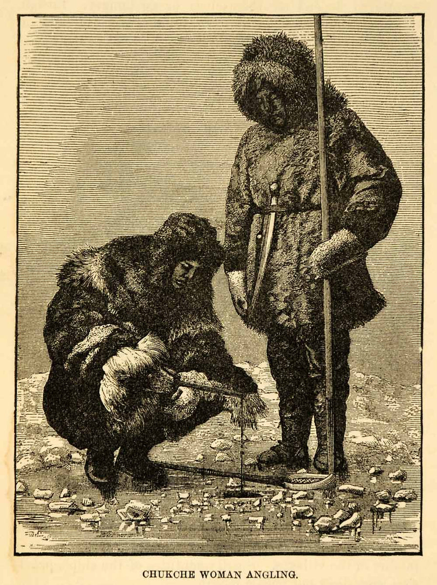 1882 Steel Engraving Chukche Chukchi Sea Peninsula Angling Fishing XGW ...