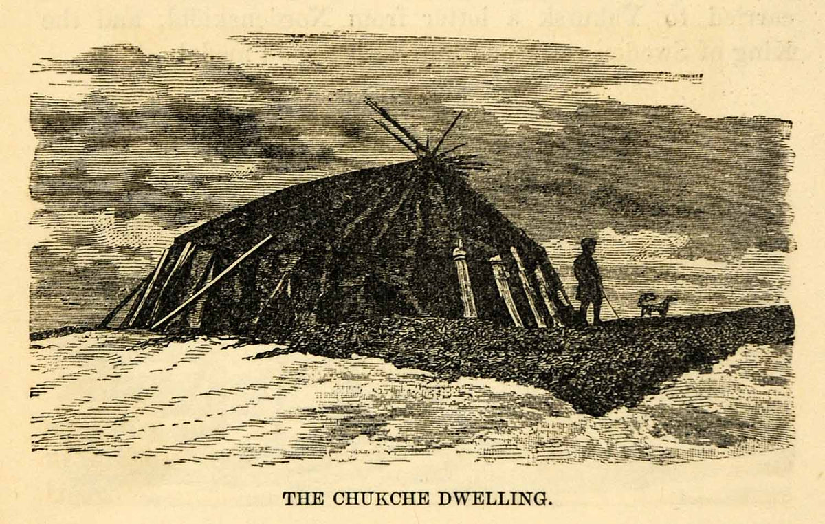 1882 Steel Engravings Chukche Chukchi Dwelling Tent Exterior Interior ...
